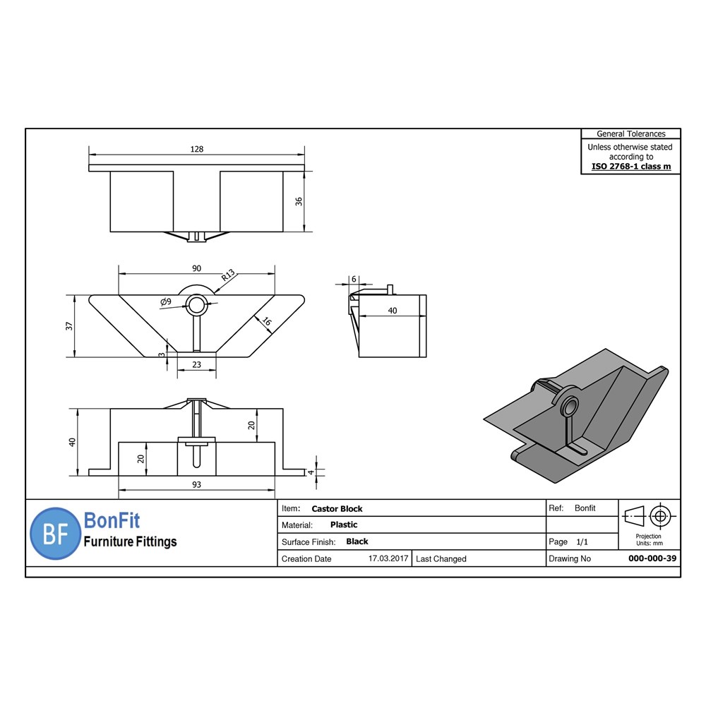 Corner castor block;